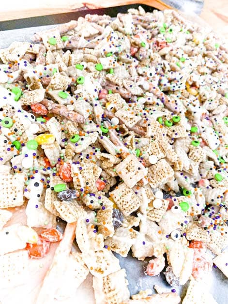 Halloween Monster Mash Munch White Chocolate Chex Mix – Better with Bubbly
